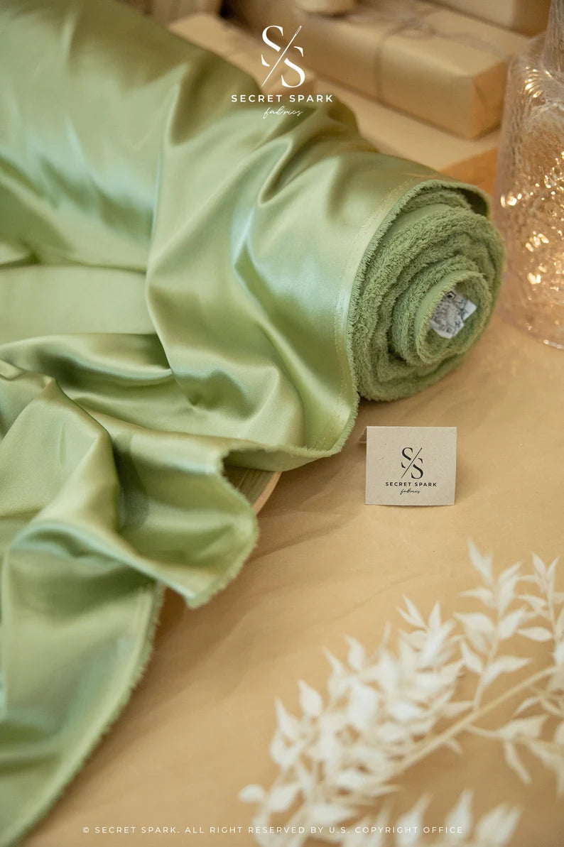 Fabric Online Shopping Iconic Silky Satin - Sage Green Color Premium Charmeuse One Way Stretch ...