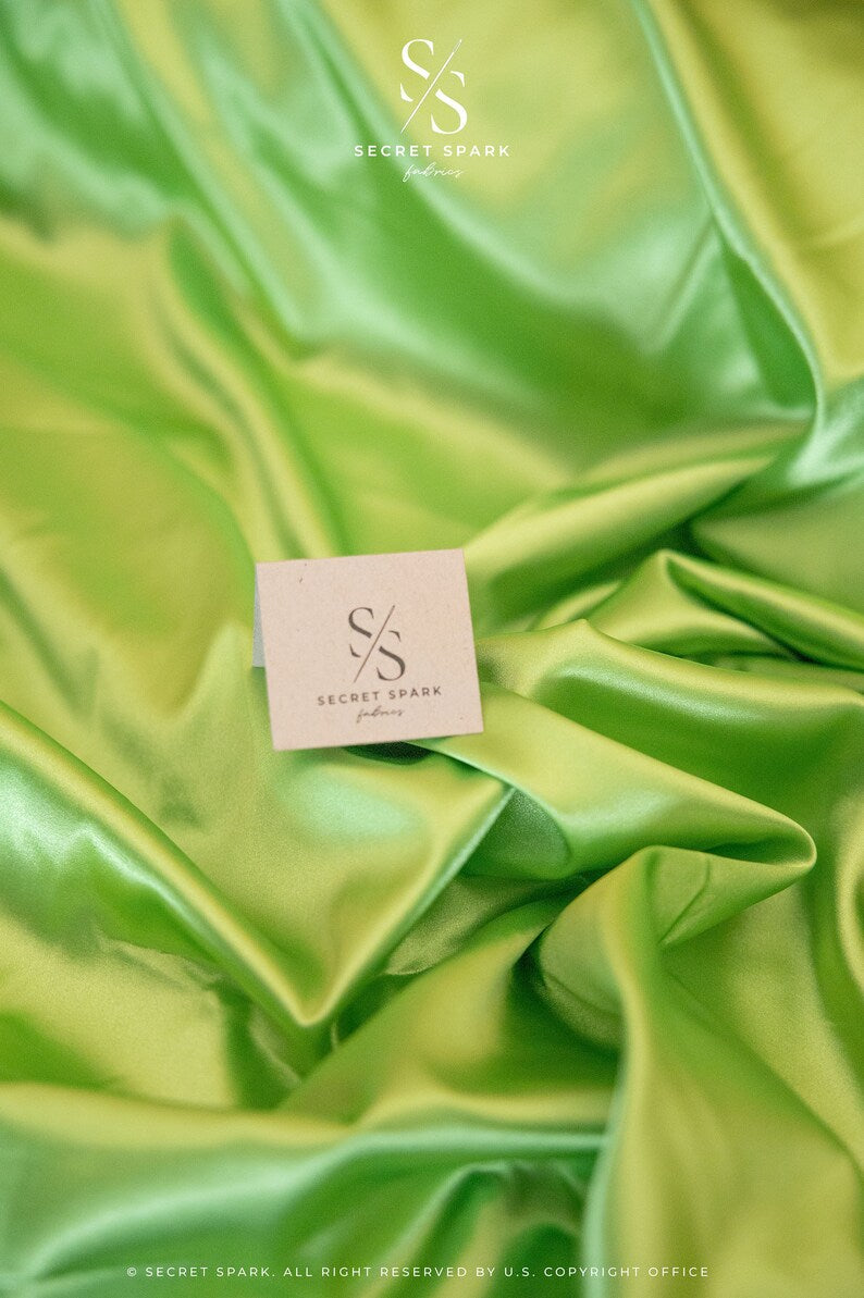 Silky Satin - Apple Green Color Fabric 1 Way Stretch | California ...