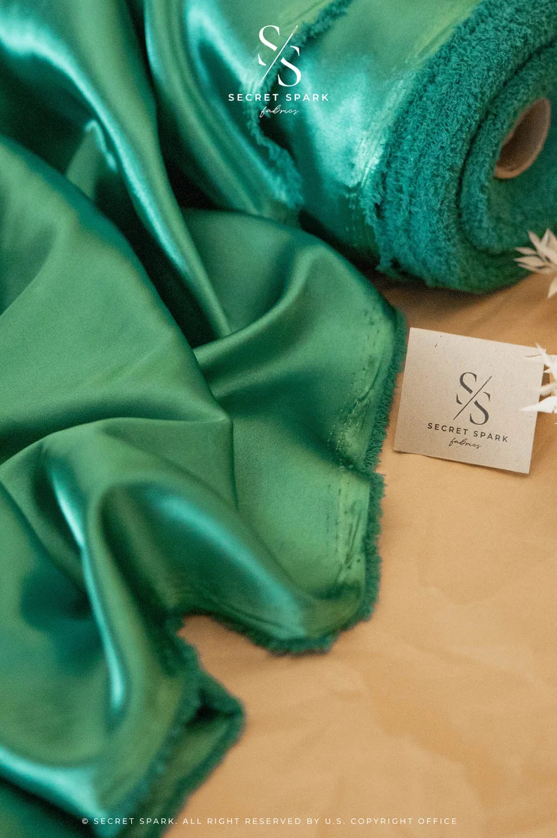 Deep Jade Color Airy Light Weight Charmeuse Satin | California – Secret ...