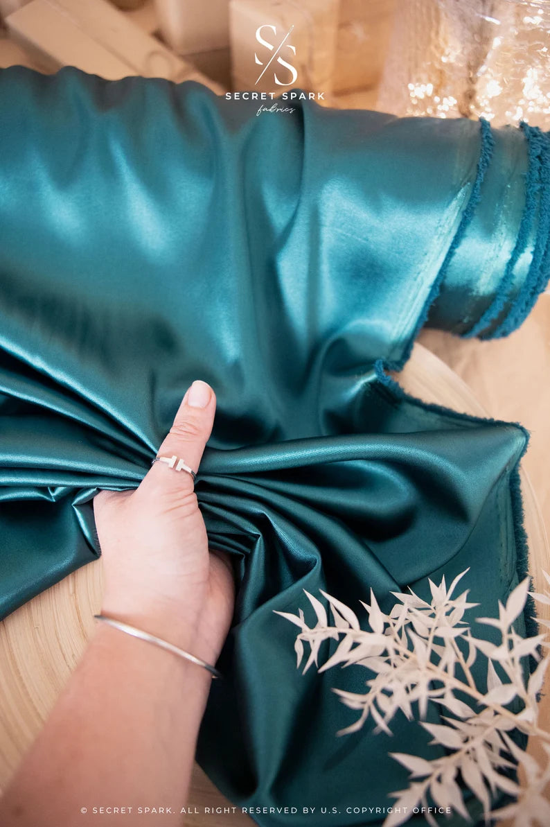 Online Fabric Store Deep Teal Color Fabric Soft Satin Material – Secret ...