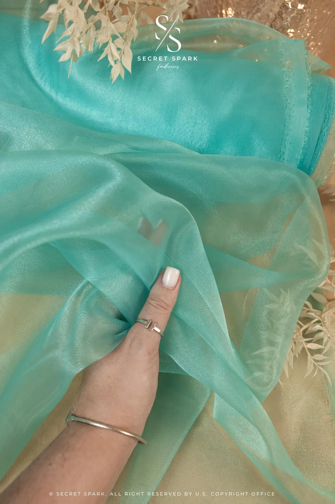 Shop Jade Blue Crystal Organza | Sheer Fabric for Events & Wedding ...