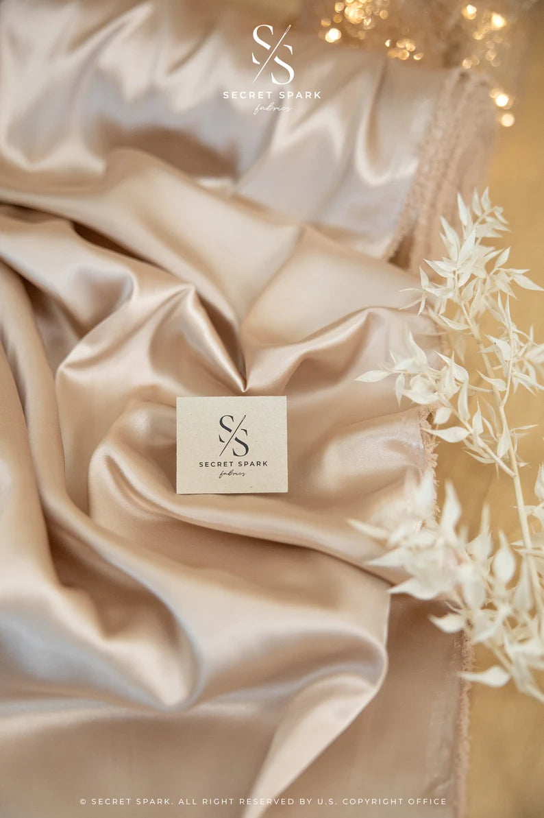 Mystic Beige Color Quality 1 Way Stretch, Soft Satin Fabric ...