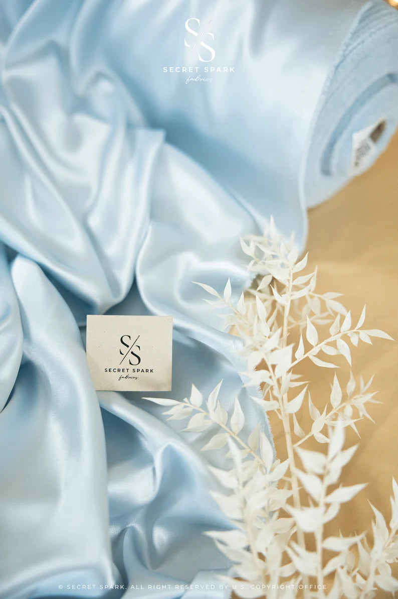 Buy Fabric Online Iconic Silky Satin - Powder Blue Color Light Weight ...