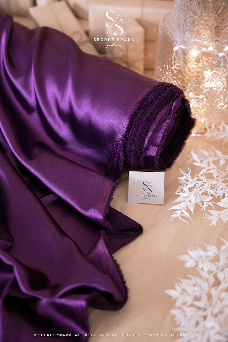 Buy Fabric Online Iconic Silky Satin - Raisin Purple Color Premium ...