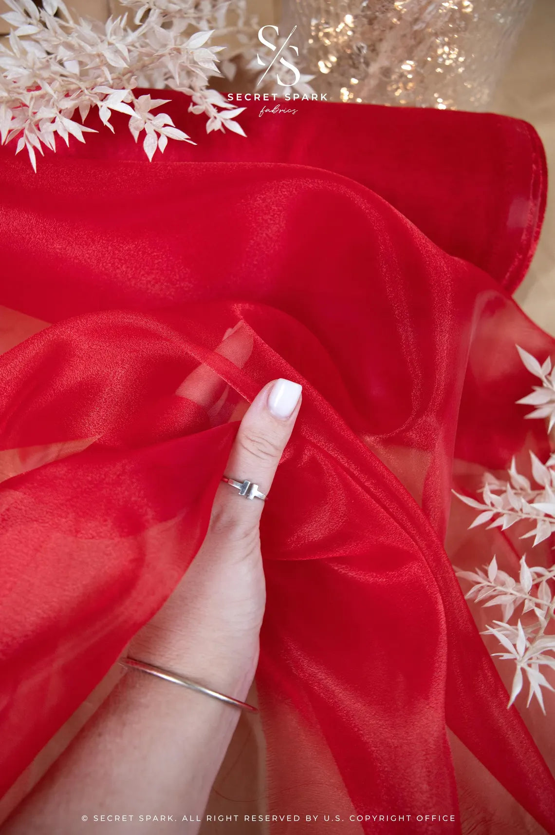 Buy Red Crystal Organza | Sheer Fabric for Evening Gowns & Dance Decor ...