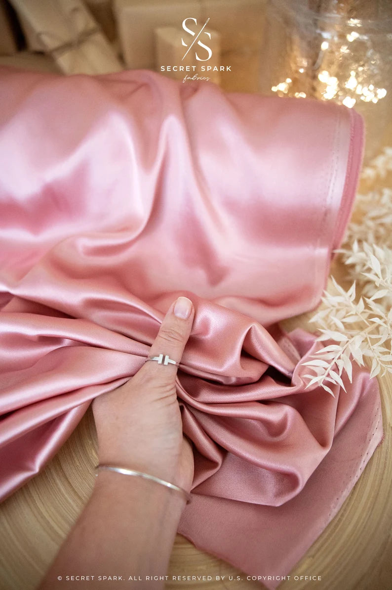 Online Fabric Store Iconic Silky Satin - Rose Color Trendy One Way ...