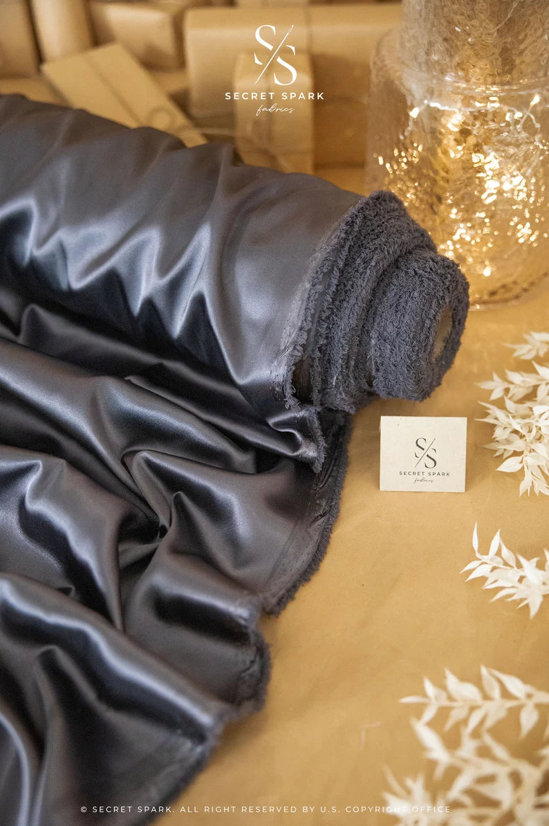 Buy Fabric Online Iconic Silky Satin - Slate Grey Color Premium ...