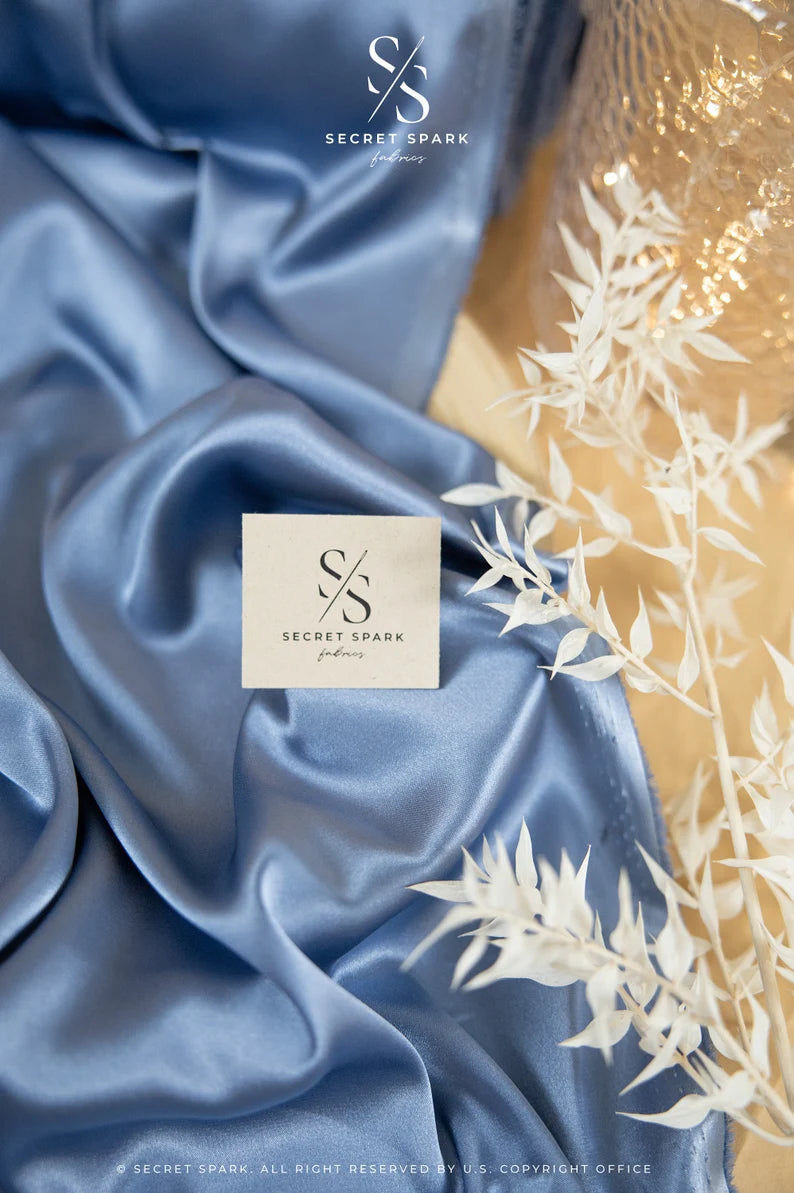 Online Fabric Store Iconic Silky Satin - Steel Blue Color High Quality ...