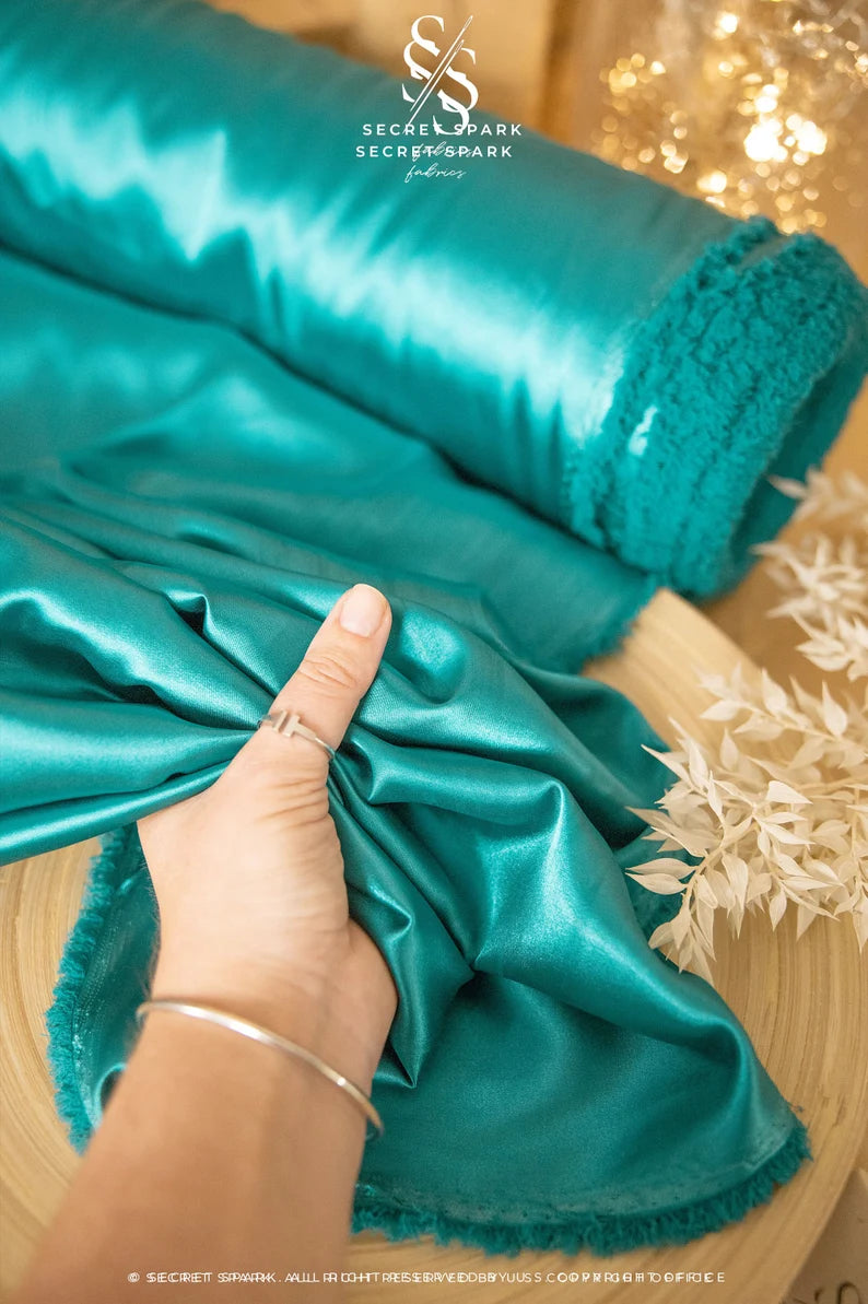 Purchase Fabric Online Iconic Silky Satin - Teal Blue Color Premium ...