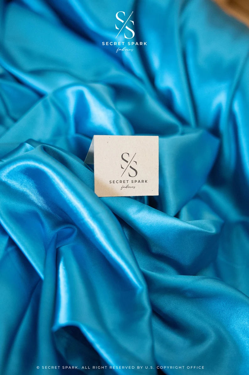 Order Fabric Online Turquoise Blue Silky Satin - Premium Fabric, One ...