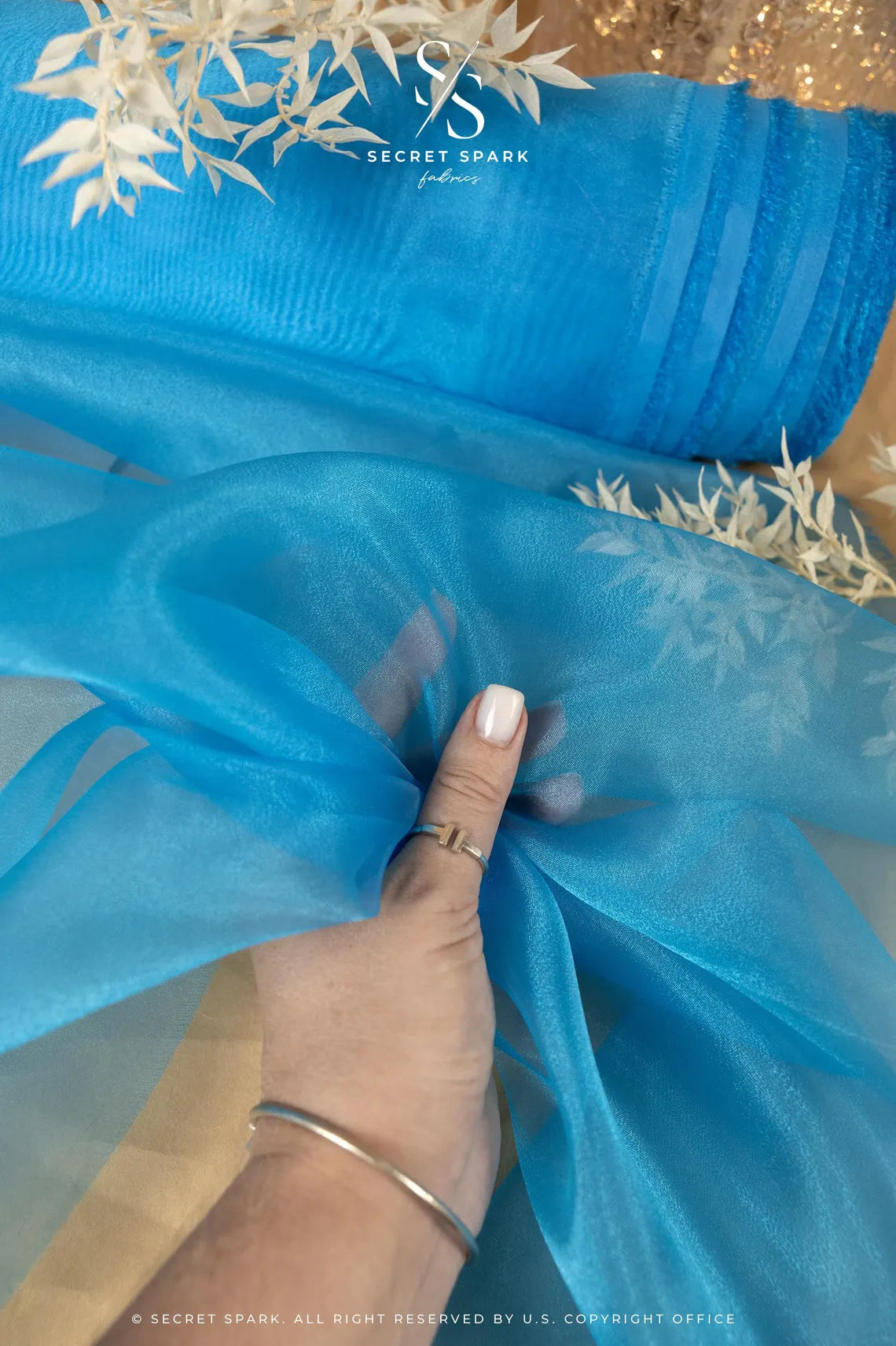 Buy Turquoise Blue Crystal Organza | Sheer Fabric for Beach & Events ...